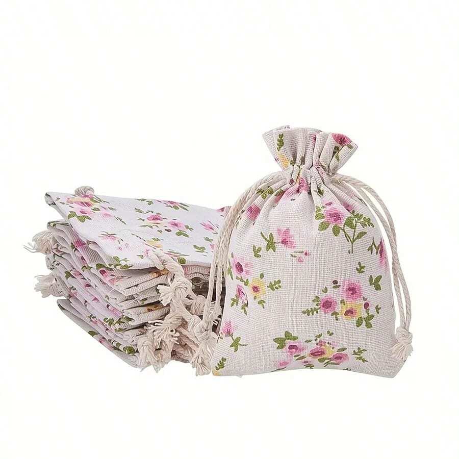 20-Pack Vintage Pink Floral Drawstring Gift Bags - Polycotton Treat ...