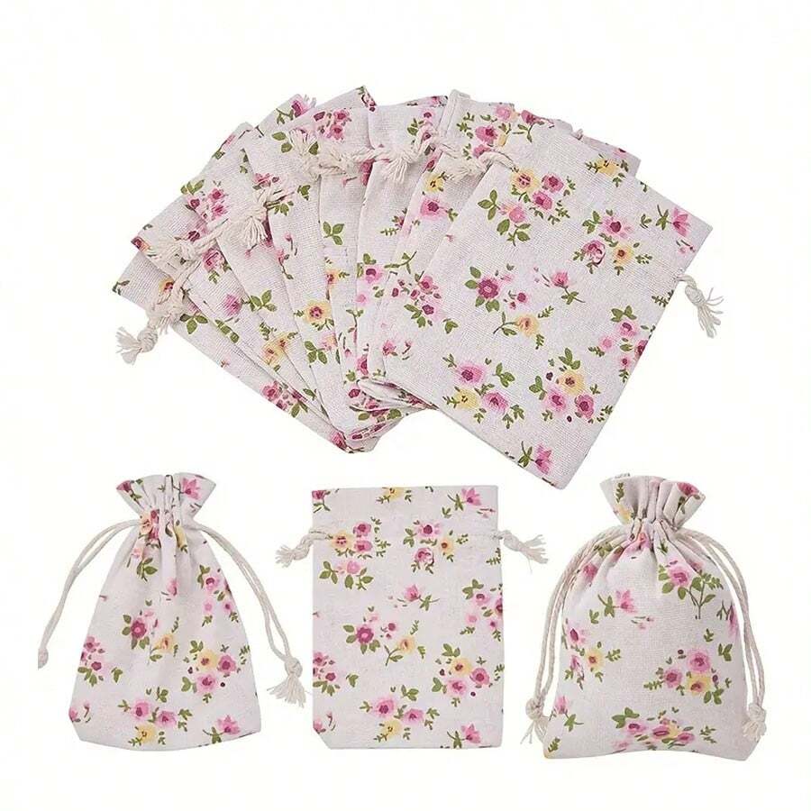 20-Pack Vintage Pink Floral Drawstring Gift Bags - Polycotton Treat ...