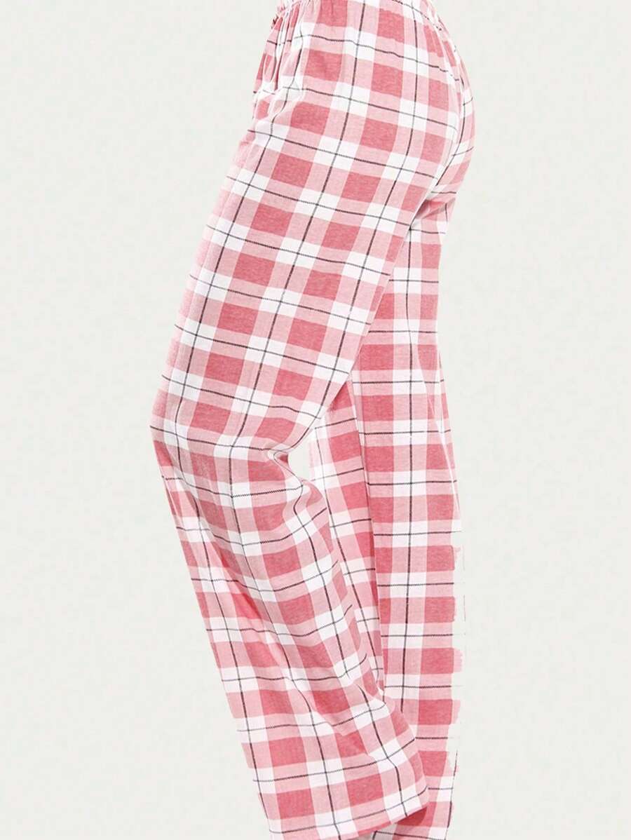 1pc Pink Plaid Pajama Pants Classic Checkered Home Lounge Wear Loose ...