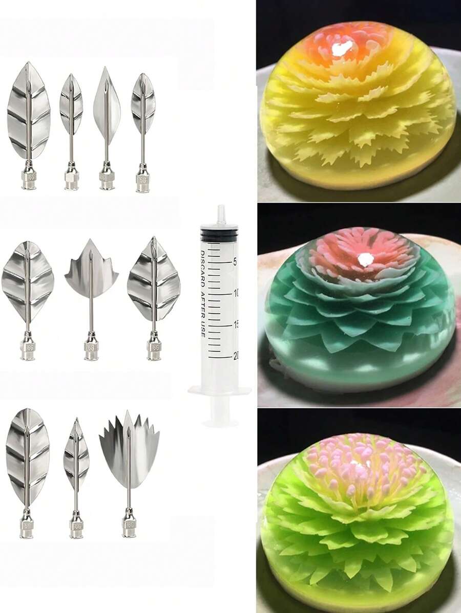 10 Pcs Pudding Nozzle +1 Syringe Tool 3D Jelly Flower Cake Jello ...