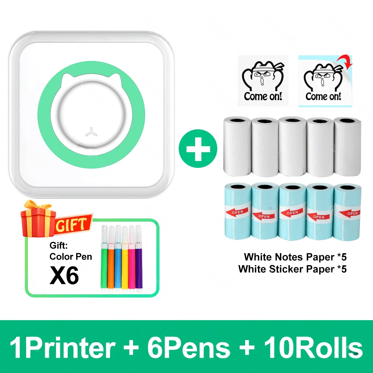 Portable Mini Photo Printer C15 Pink+6Pens+6Rolls White Notes Paper ...