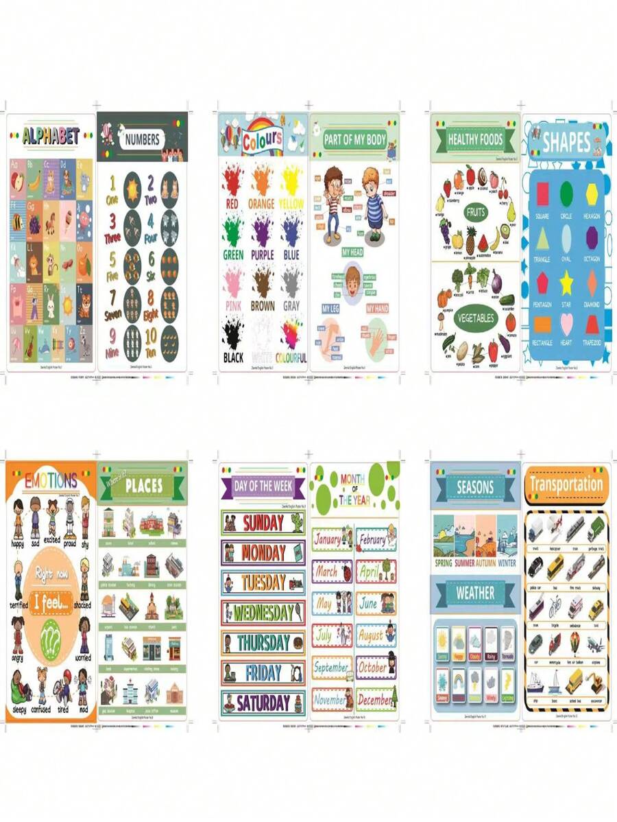 12 Themes Toddler Education Posters - Children's Laminated Learning ...