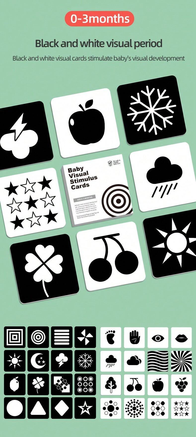 1pc Infant Double-Sided Pattern Early Education Visual Card, Water ...