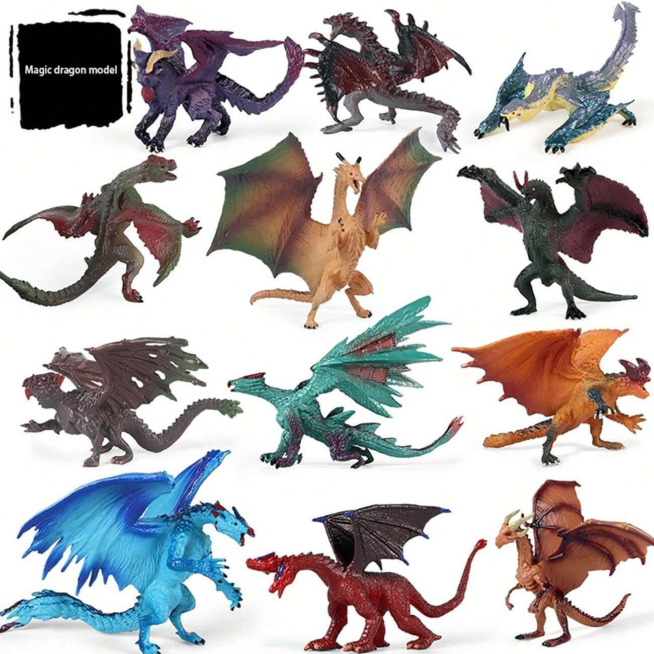 2pcs Realistic Cognitive Magic Dragon Toy Animal Model Western Warcraft ...