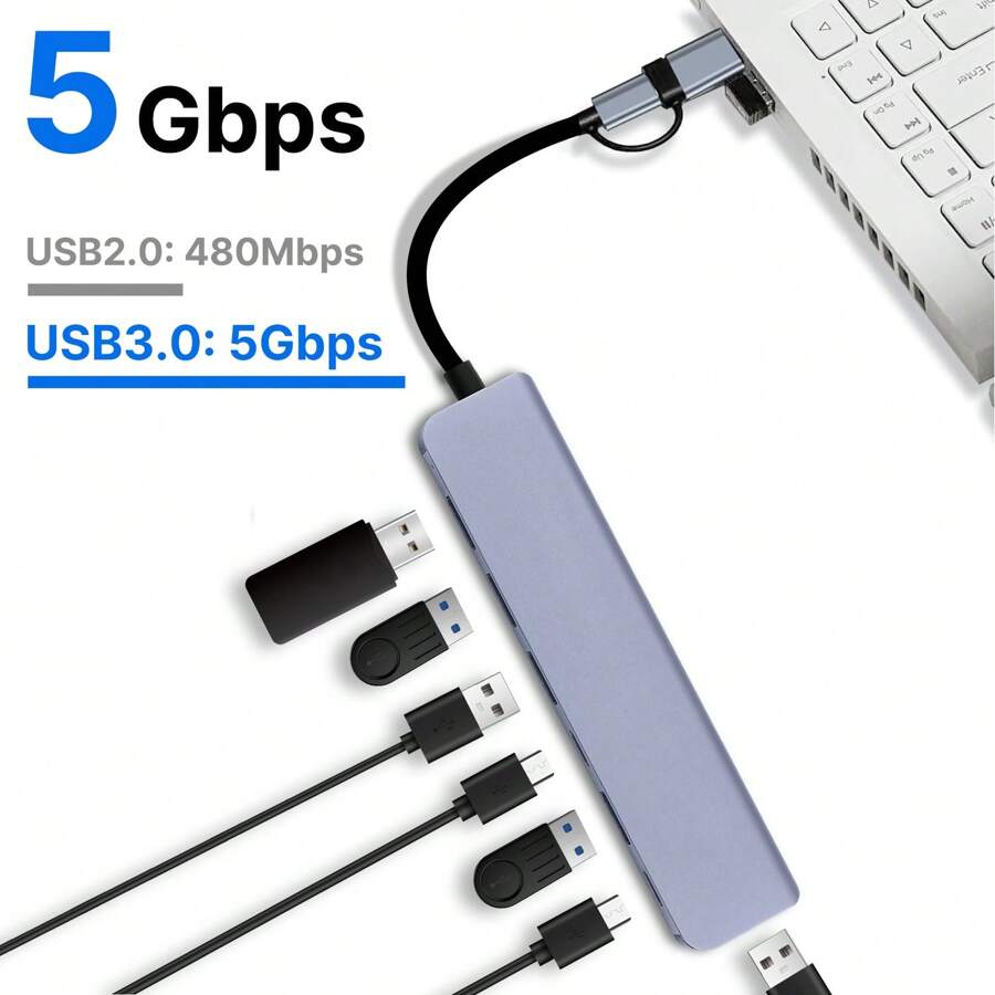 Hub USB C, Splitter USB 7 in 1, Estensore USB, Adattatore multiporta USB con 5 porte USB e 1 ...