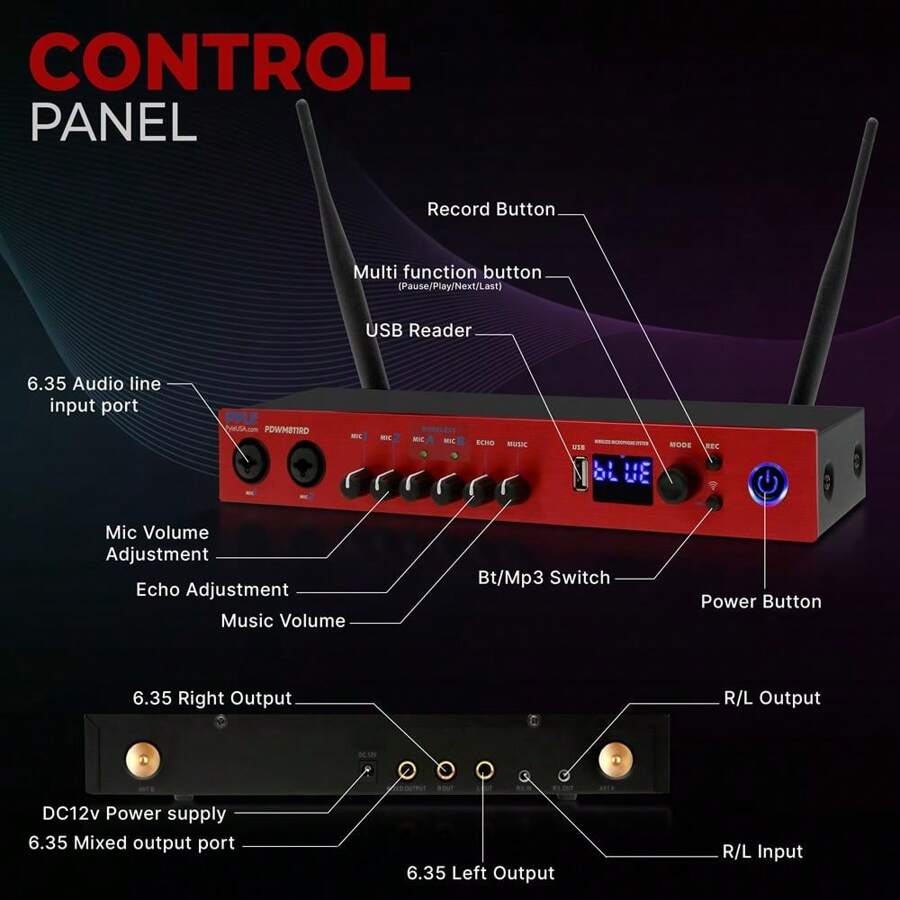 NUTRICHEF Pyle UHF 2 Channel Wireless Handheld Microphone - Portable ...