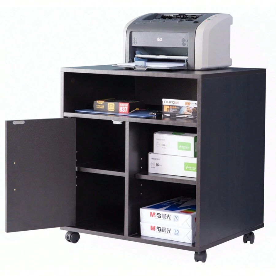 Basicwise Storage Printer Stand With Casters Wood Mobile Office Kitchen ...