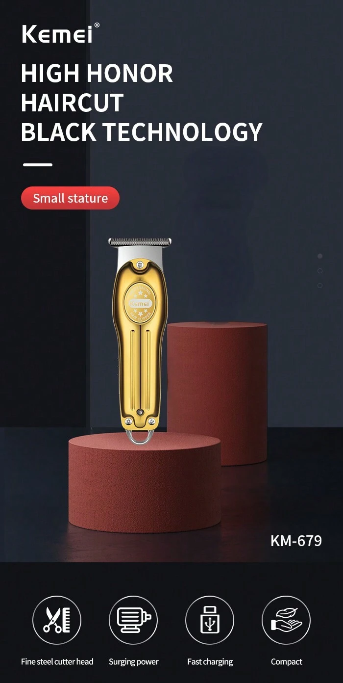 Kemei KM-679 Salon Barber USB Rechargeable Electric Hair Clipper Metal Body Professional Hair ...