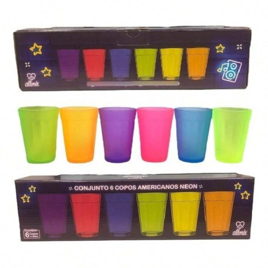 Jogo De Copo Americano Copos De Vidro Neon 190ml Allmix 6 unidades ...