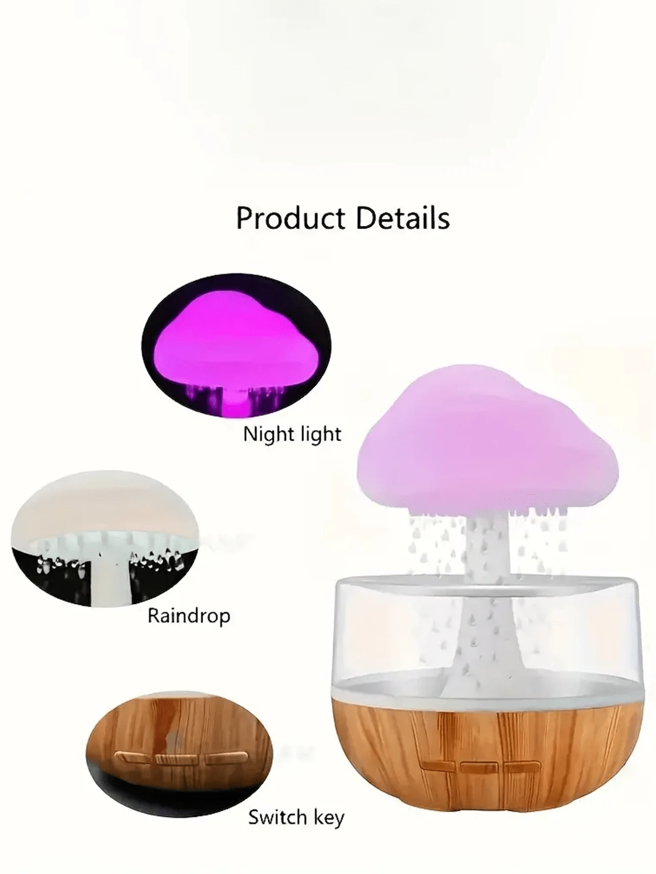 1pc, USB Rechargeable Mushroom Rain Cloud Humidifier, 7 LED Light ...