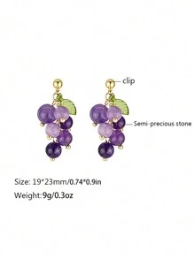 2pcs Korean Style Purple Natural Stone Grape Shaped Earrings Cute Fruit ...