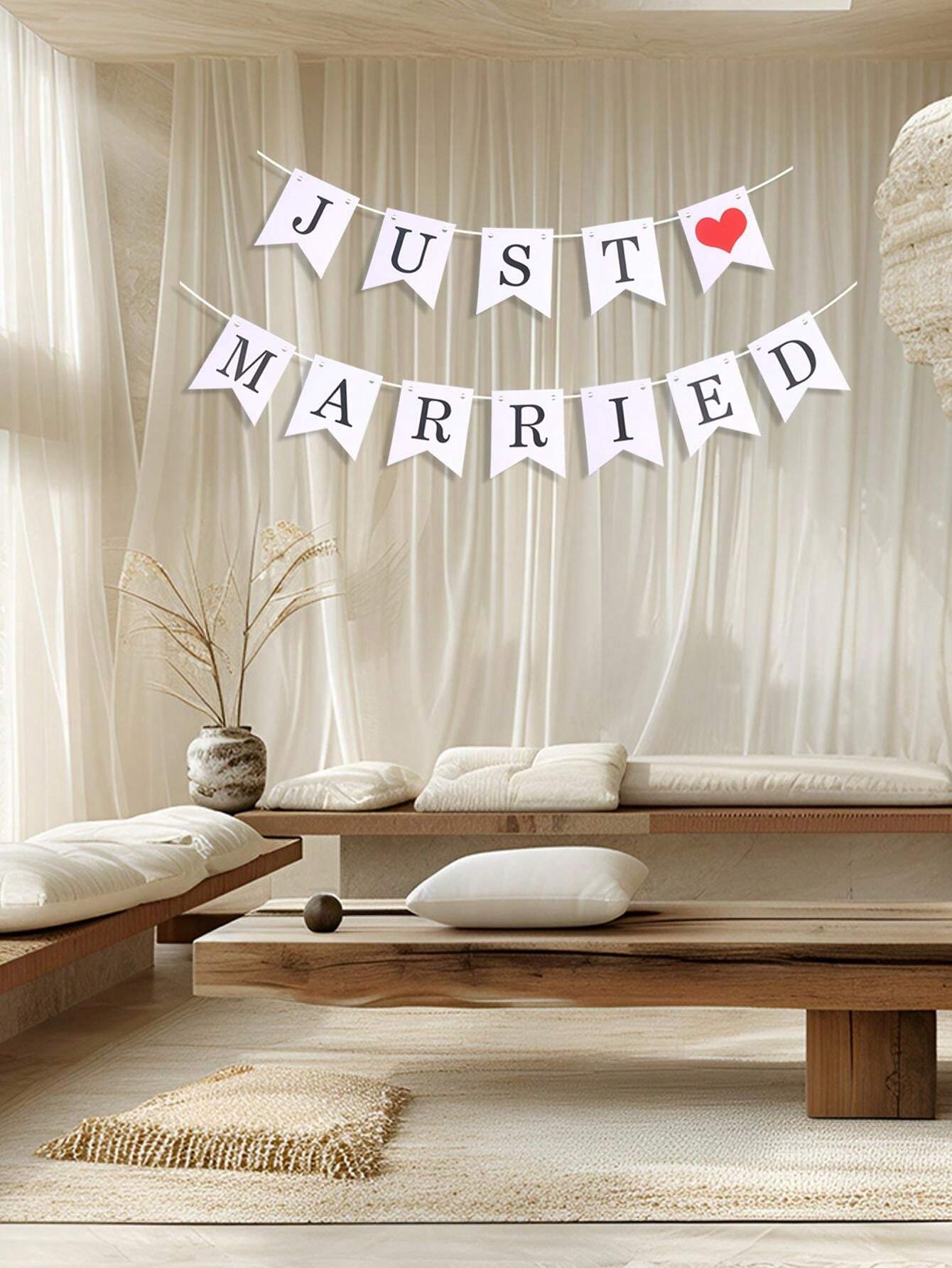 1set(2pcs) - Paper Fishtail Flag, JUST MARRIED Letter Banner, Themed ...