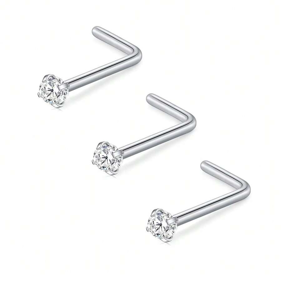 3pcs 18G 20G Hypoallergenic Nose Piercing, 1.5mm 2mm 2.5mm Rhinestone CZ Nose Studs, Surgical ...