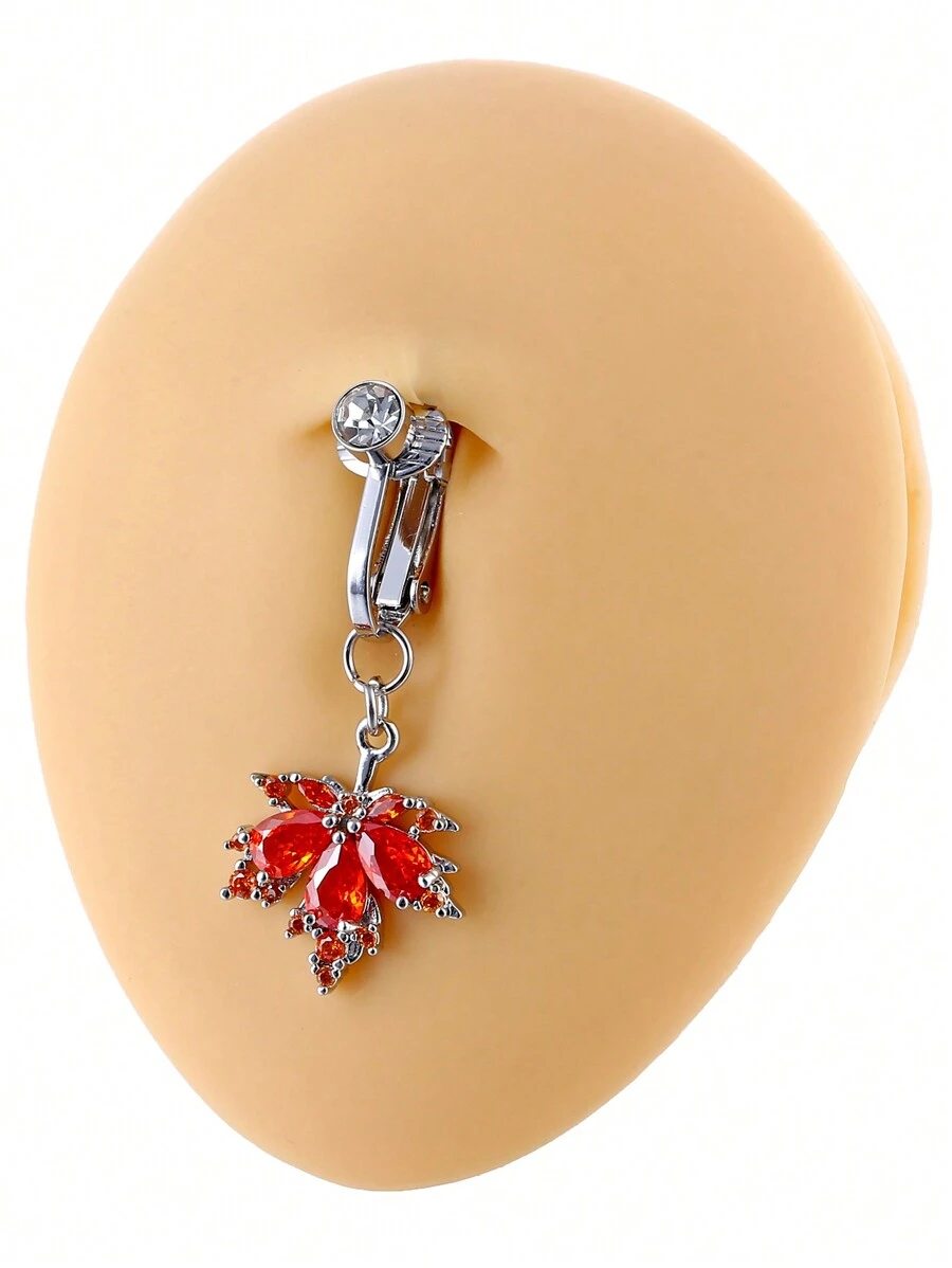 1 Pcs Non-Piercing Maple Leaf Fake Belly Piercing Maple Leaf Clip On Umbilical Navel Fake ...