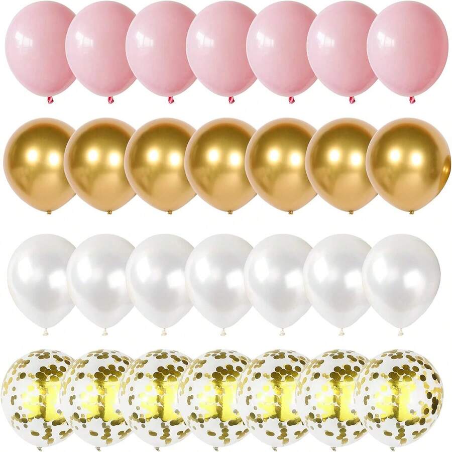 Balloons Pink White And Gold, 12 Inch Pastel Pink Faux Pearl White ...
