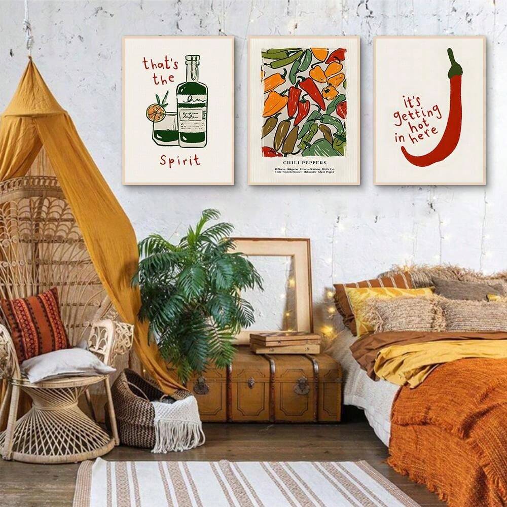 3pcs, Red Pepper Wall Art, Modern Poster Printing, Minimalist Canvas ...