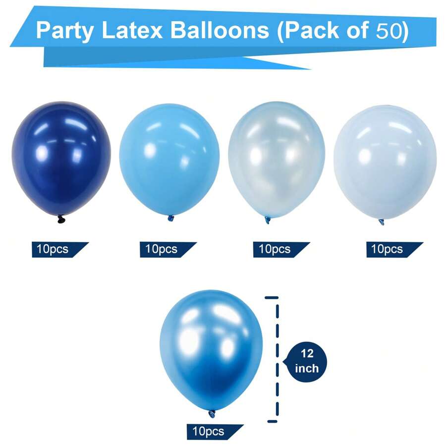 50pcs 12-Inch Blue Latex Balloons Metallic Blue And Pearl Blue And Navy Blue And Light Blue ...