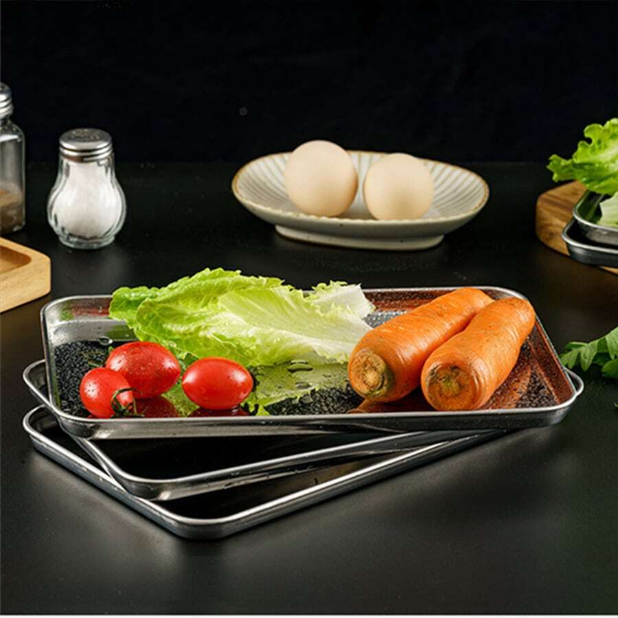 4pcs/Set Rectangular Stainless Steel Baking Tray, BBQ Tray, Breakfast ...