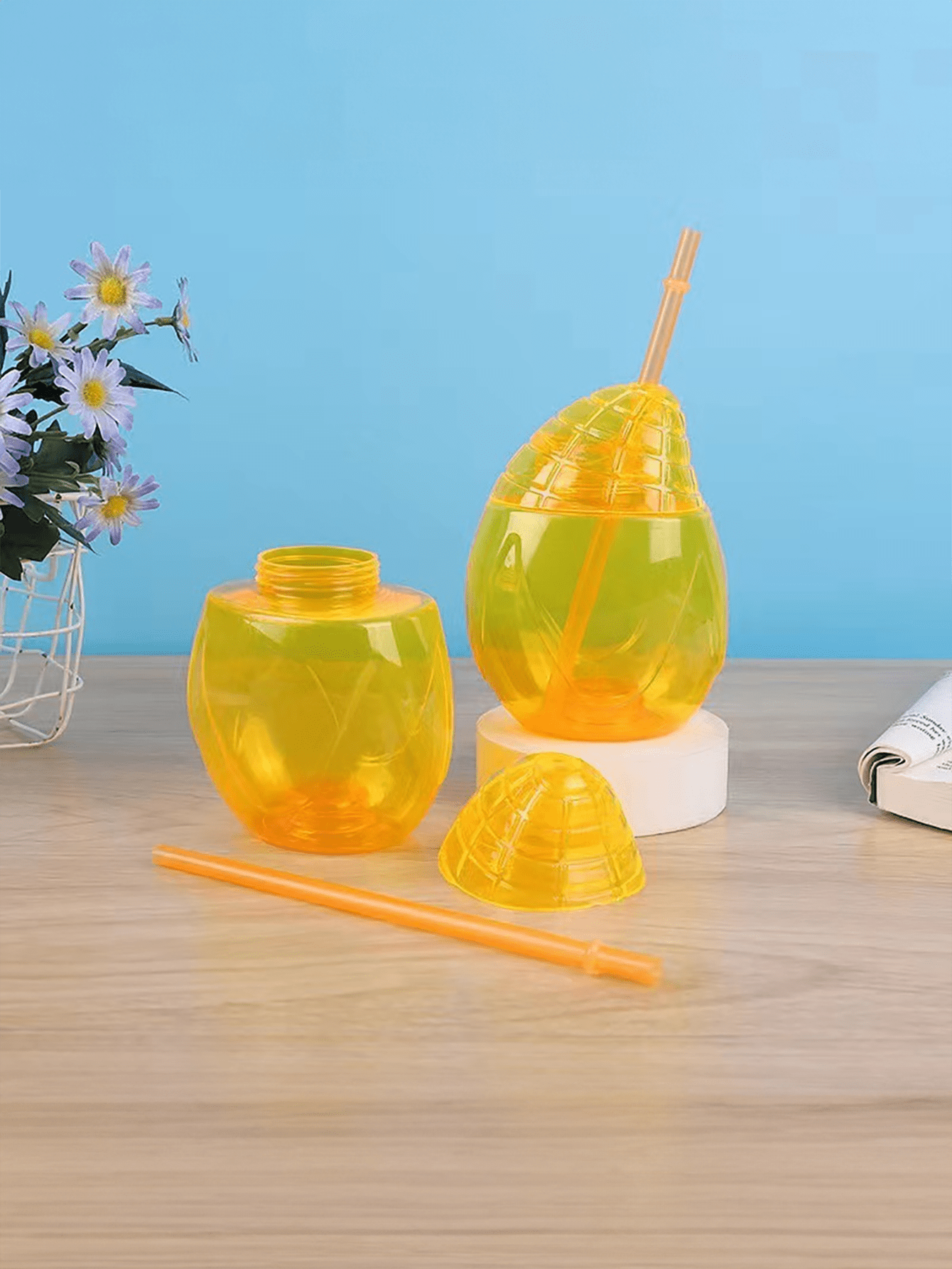 1pc Mango Shaped Drinking Cup With Straw, Plastic Cup, Suitable For ...