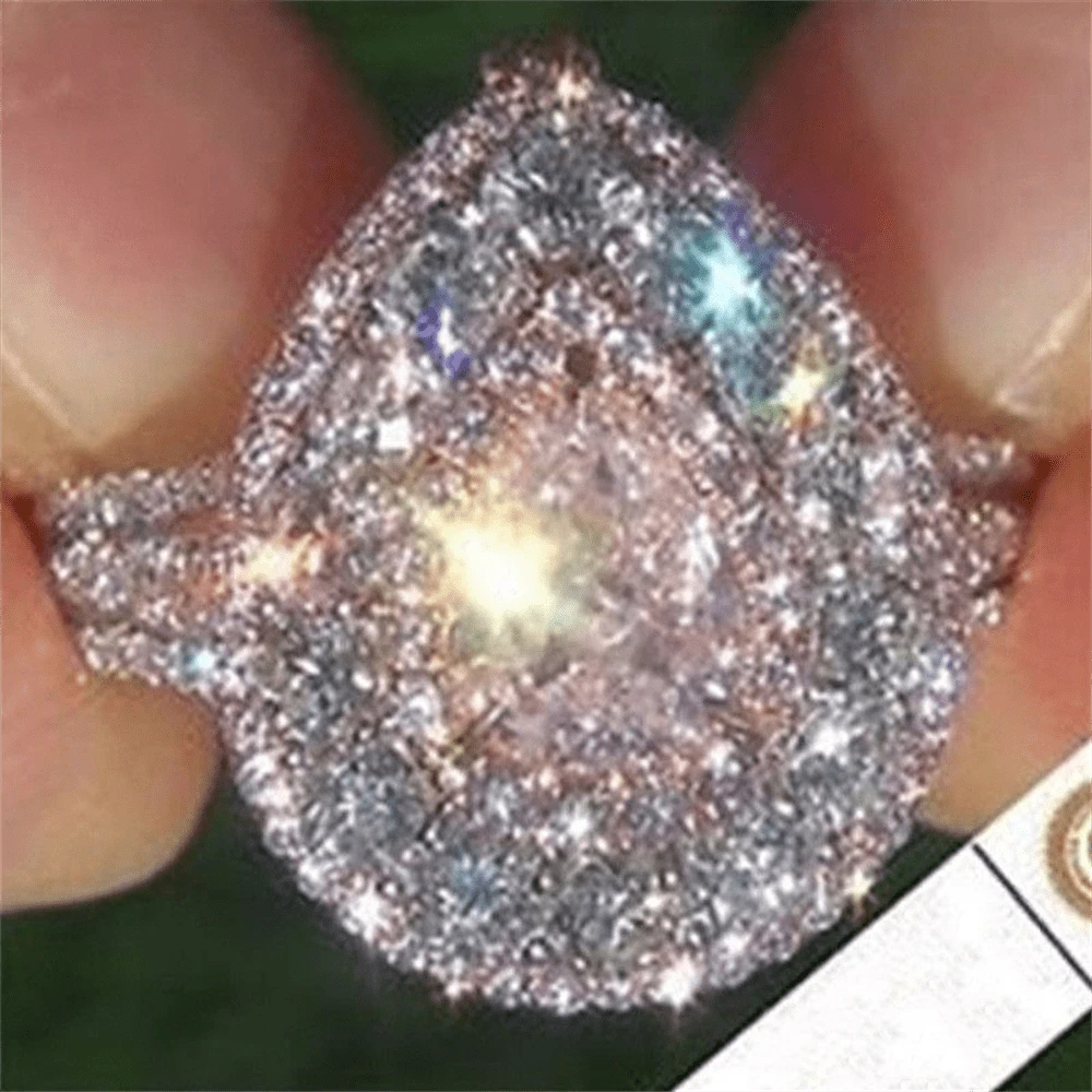 One Teardrop Pear Shaped Pink Diamond Ring For Women With Pink Crystal ...