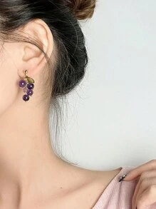 2pcs Korean Style Purple Natural Stone Grape Shaped Earrings Cute Fruit ...