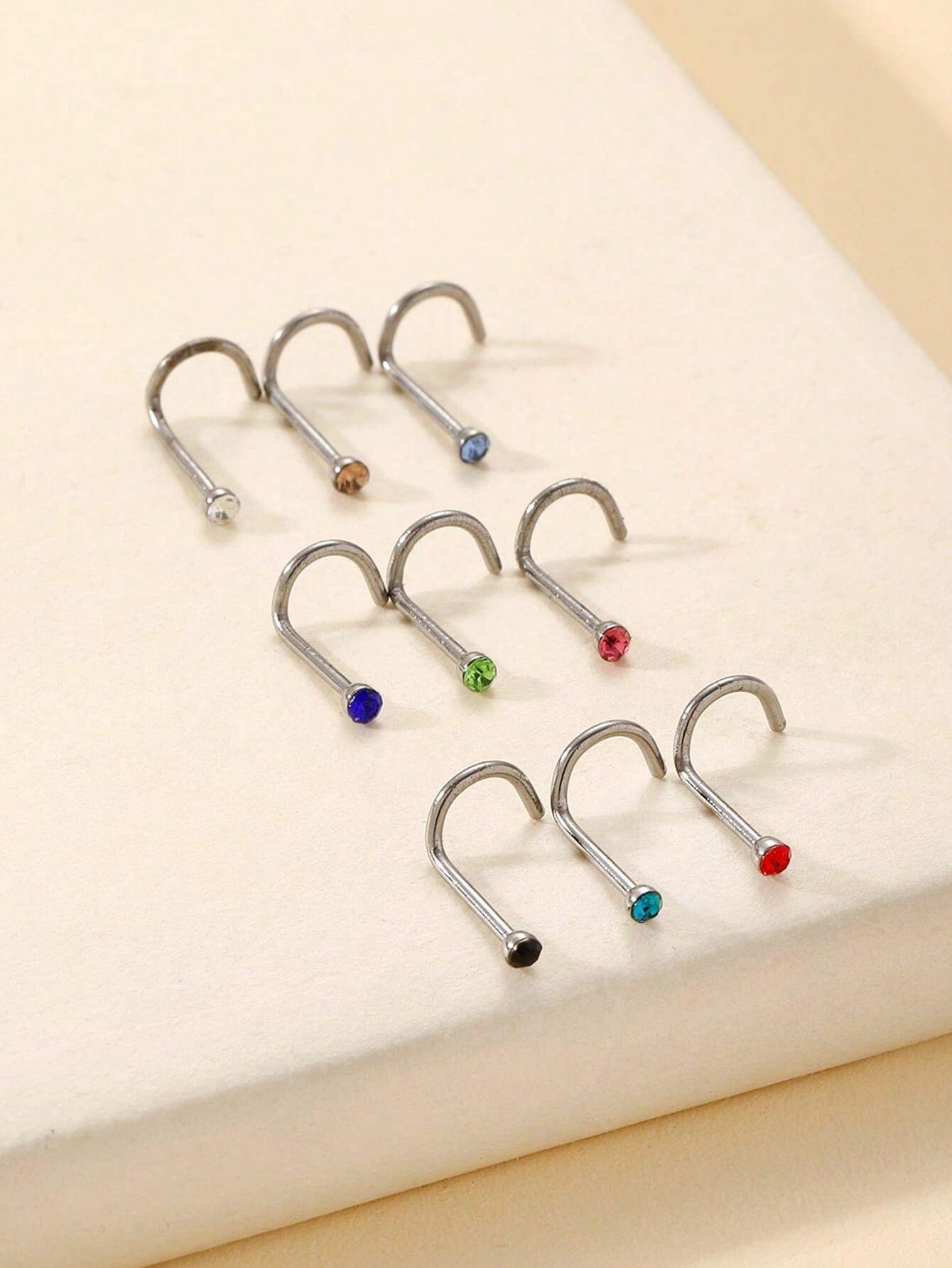 40 piezas Aros de nariz estilo punk con forma de S y circonitas cúbicas perforadas con Pendiente ...