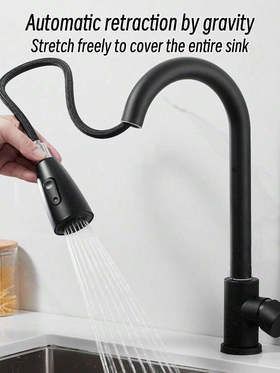 1Pc Pull-Out Kitchen Faucet, Modern Kitchen Sink Faucet Dual Mode ...