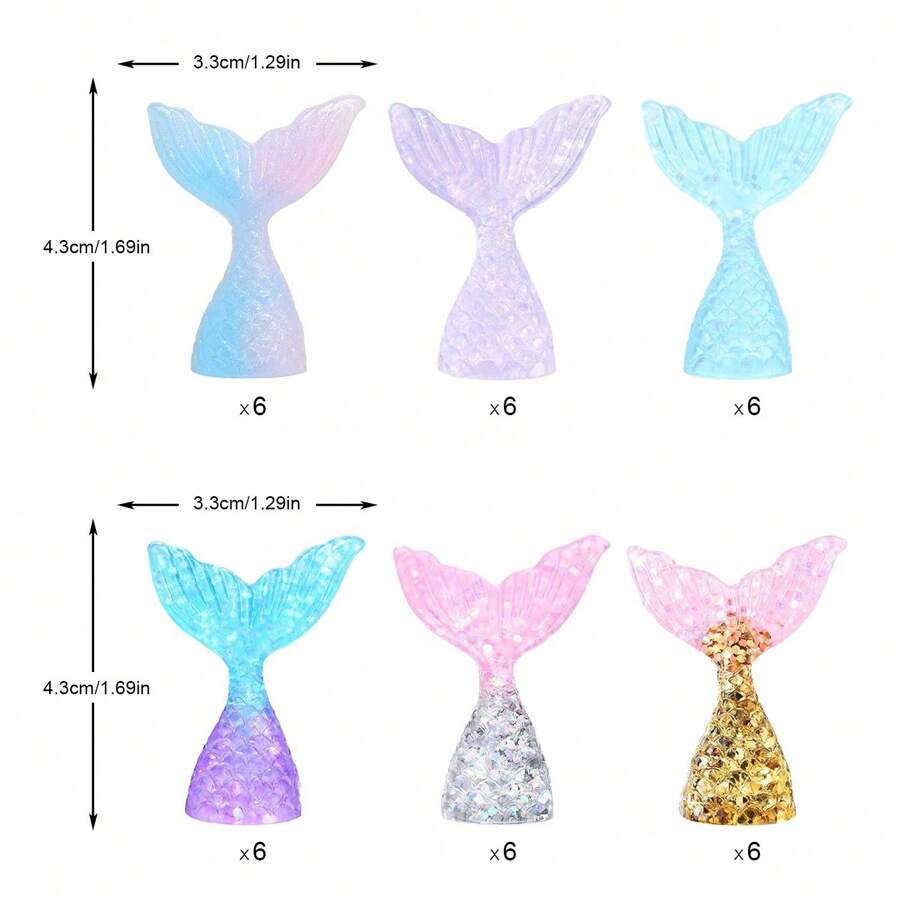 36 Pieces Acrylic Mermaid Tails Cupcake Toppers Mini Wrappers Mermaid ...