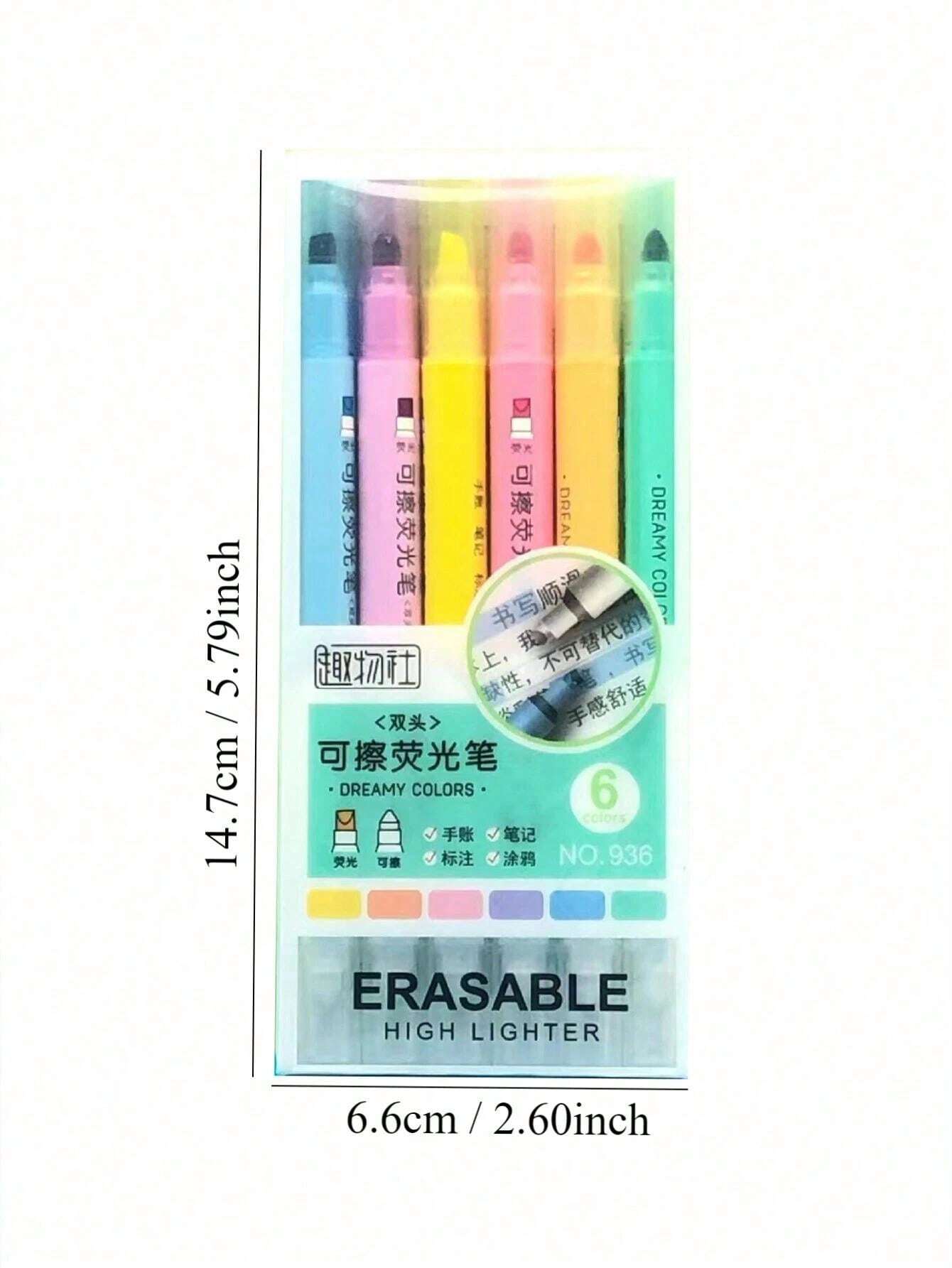 6 ชิ้น/เซ็ต Double-Headed Erasable Highlighter ปากกาใช้สำหรับคำอธิบาย ...