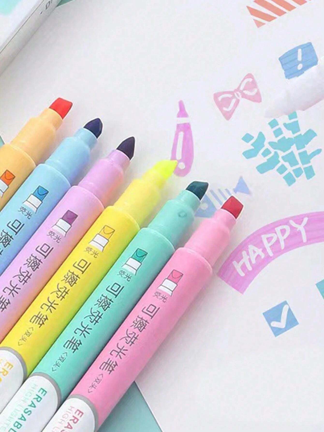 6pcs/Set Double-Headed Erasable Highlighter Pens, Used For Annotation ...