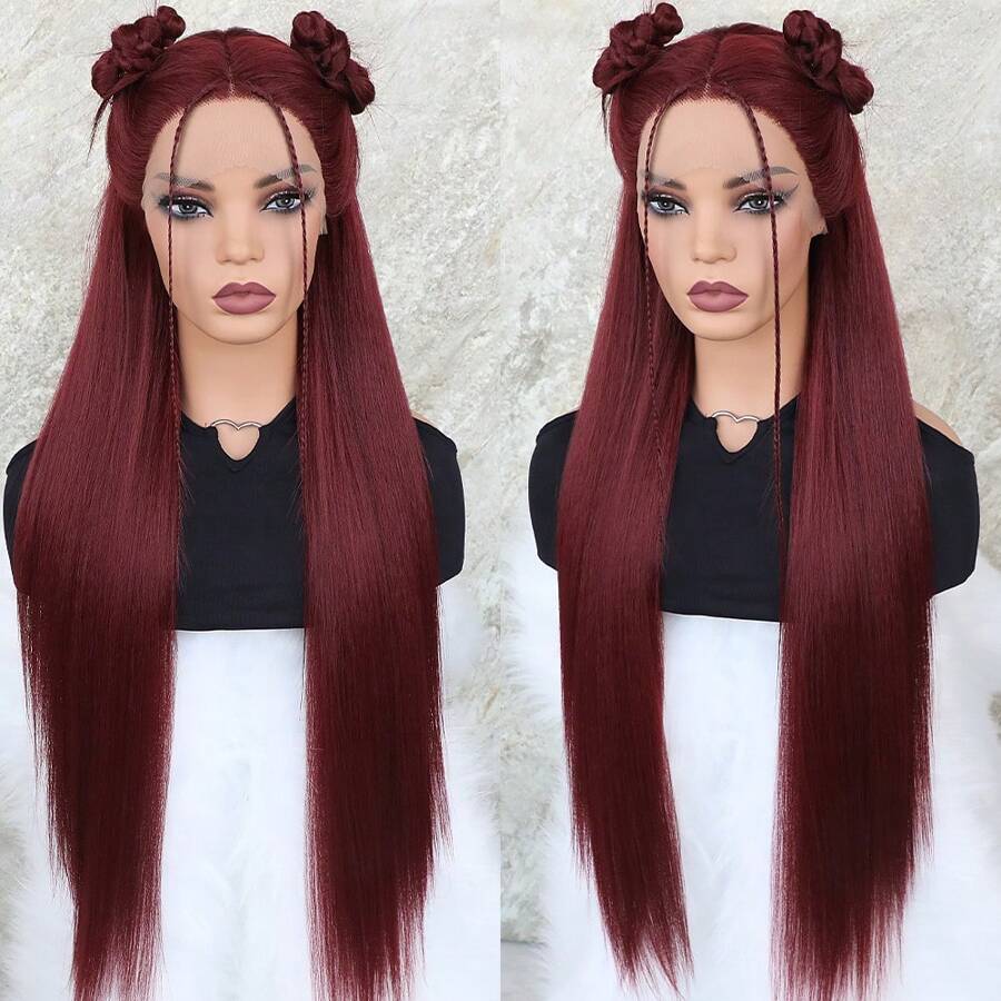 Lace Front Wig 32 Inches Long Straight Burgundy 13x4x1 Middle Part ...
