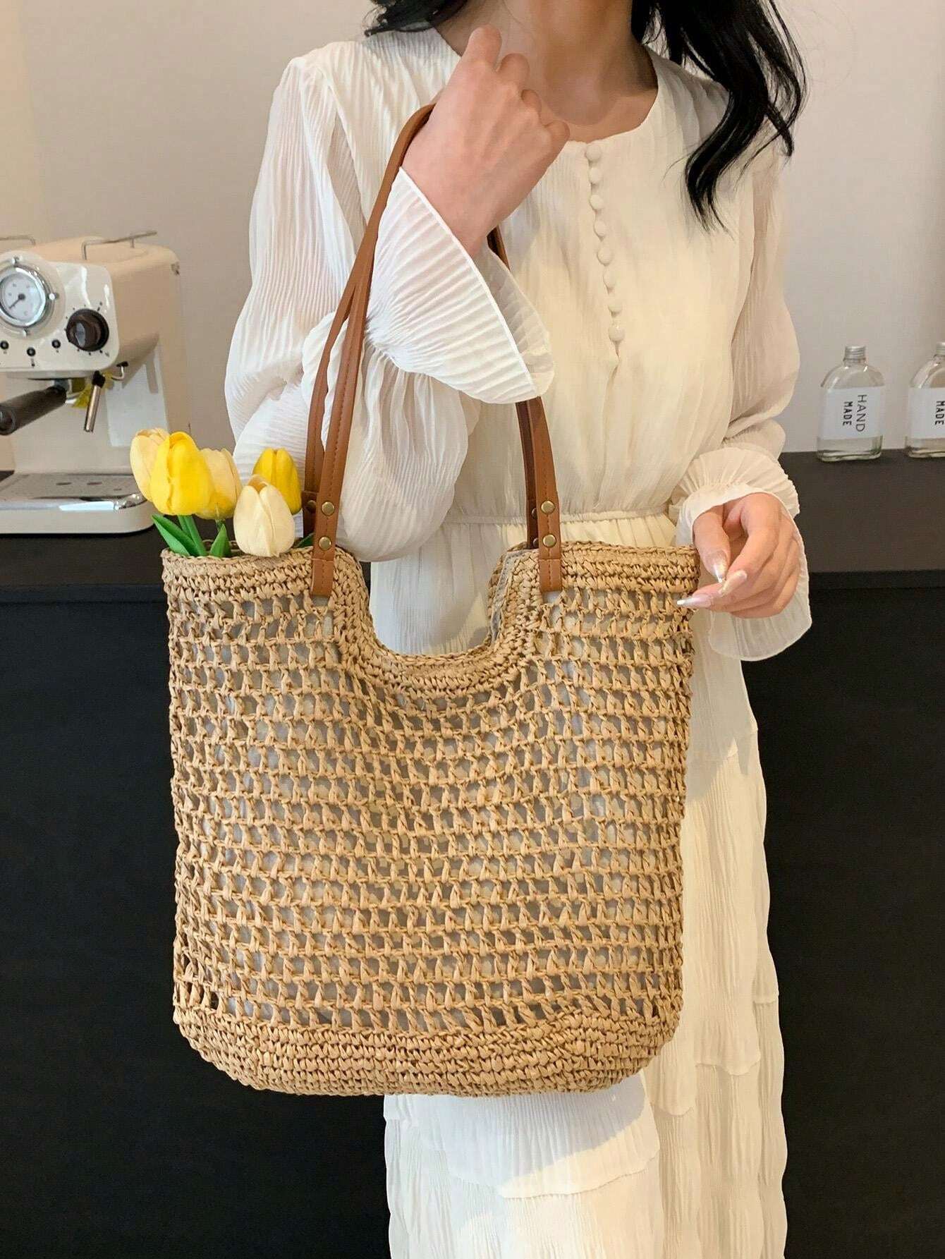 2024 Neue Große Damentasche Aus Gewebtem Stroh, Strandtasche Mit All ...