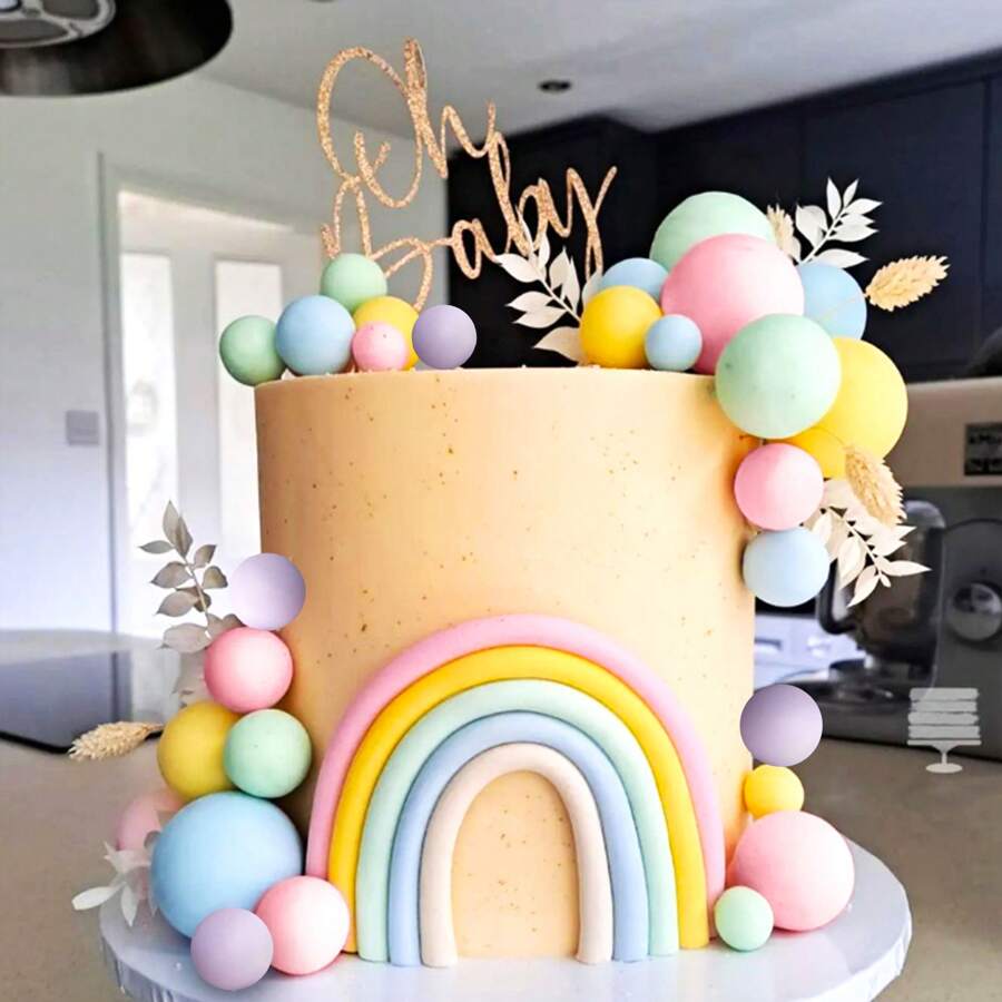 LaVenty 50 PCs Macaroon Rainbow Ball Cake Toppers Colorful Rainbow Cake ...