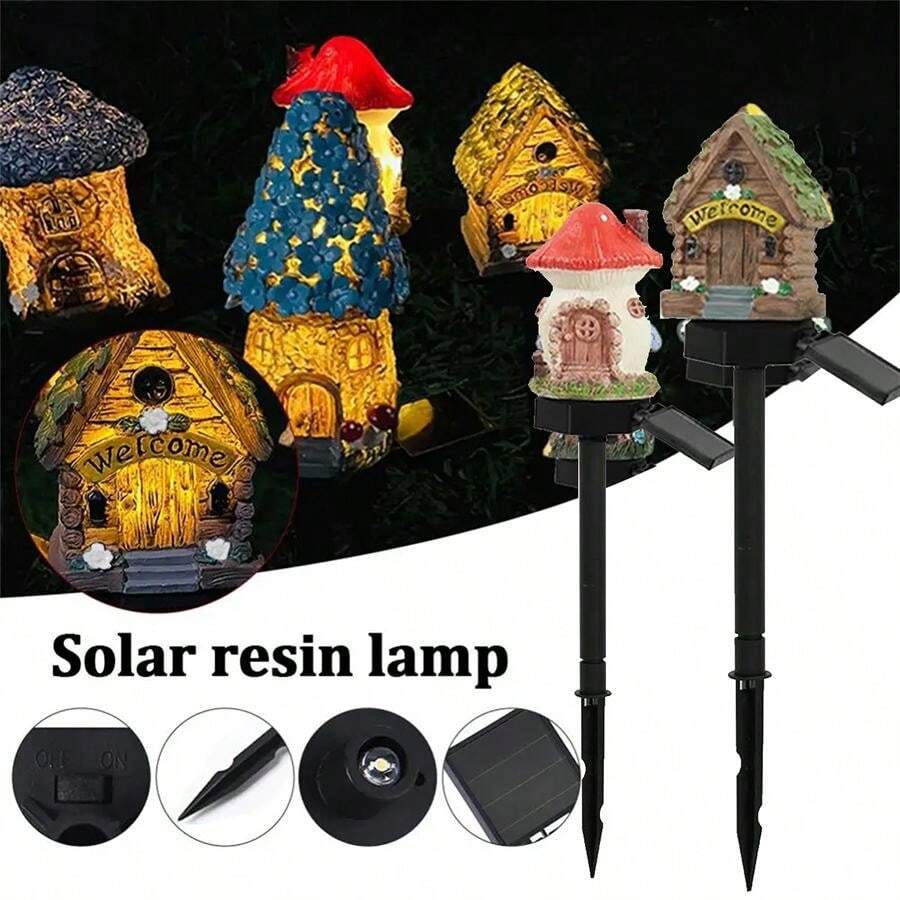 1PC Outdoor Solar Powered Ground Mounted Lawn Lights, Mushroom House ...