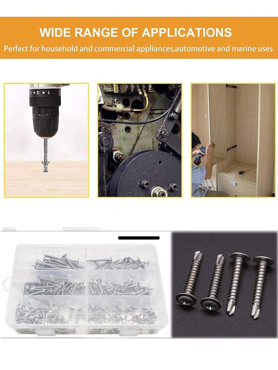 1Set(210Pcs/Set) Self-Tapping Self-Drilling Tail Screw Stainless Steel ...