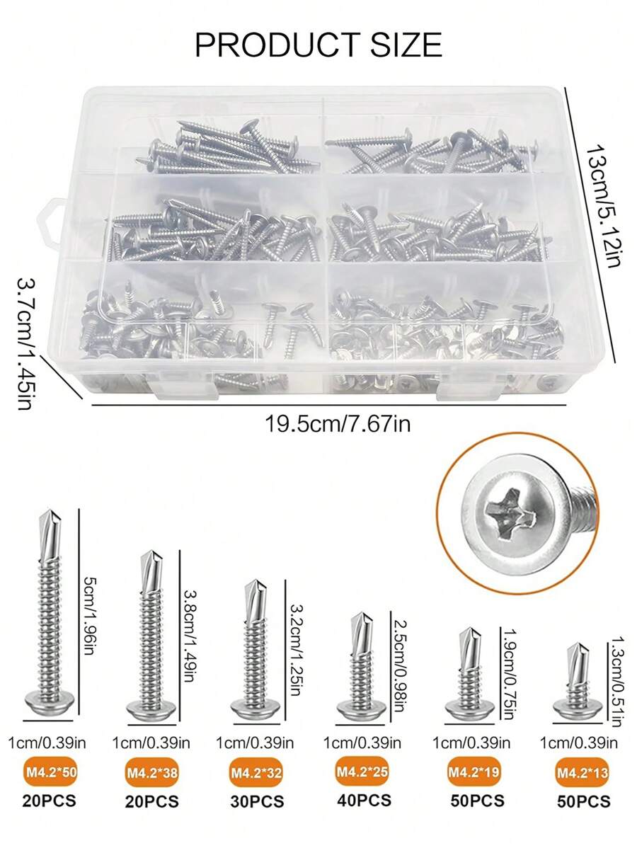 1Set(210Pcs/Set) Self-Tapping Self-Drilling Tail Screw Stainless Steel ...
