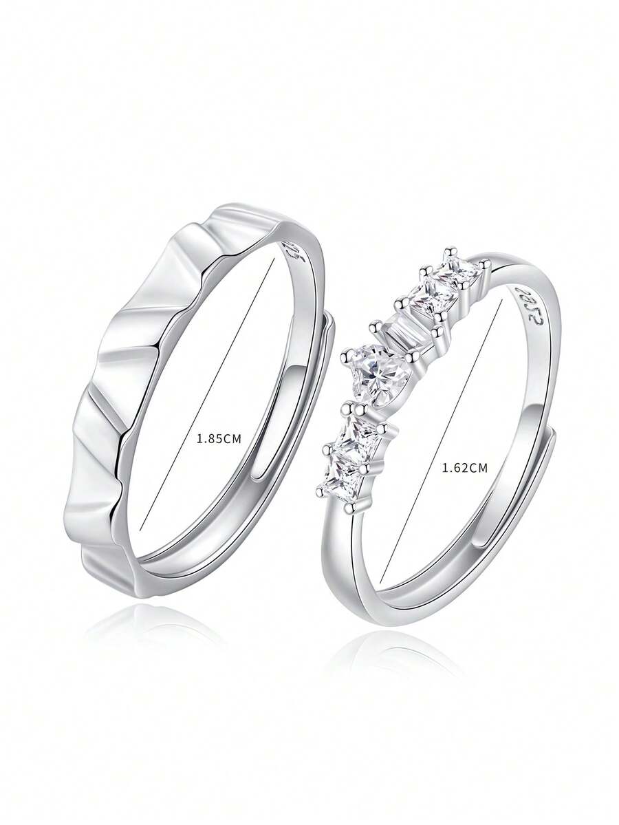For Love Crowned Romantic Couple Rings, S925 Pure Silver Heart-Shaped Cubic Zirconia Lover Rings ...