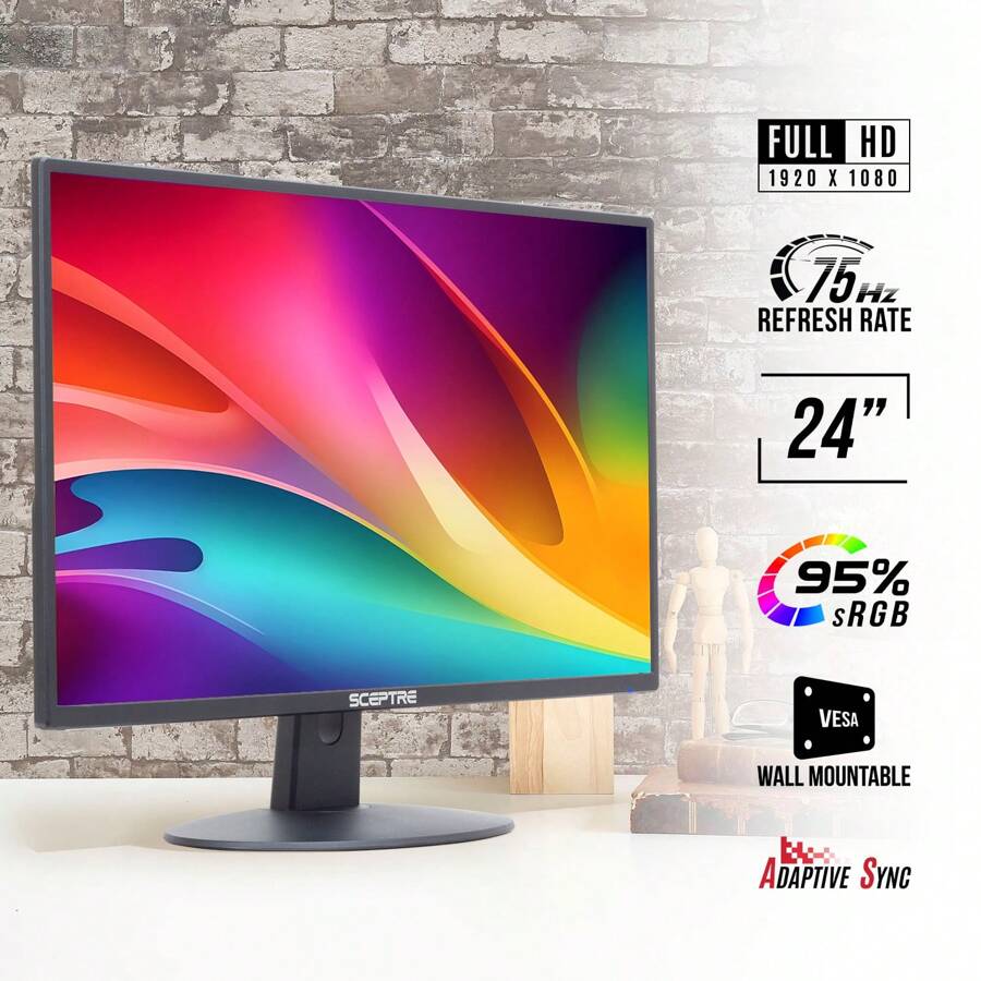 SCEPTRE 24" 75Hz 1920x1080 Computer Monitor Gaming Office With Built-In ...
