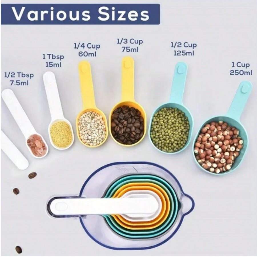 9 Piece Plastic Measuring Cups & Spoons Set With Scale For Kitchen ...