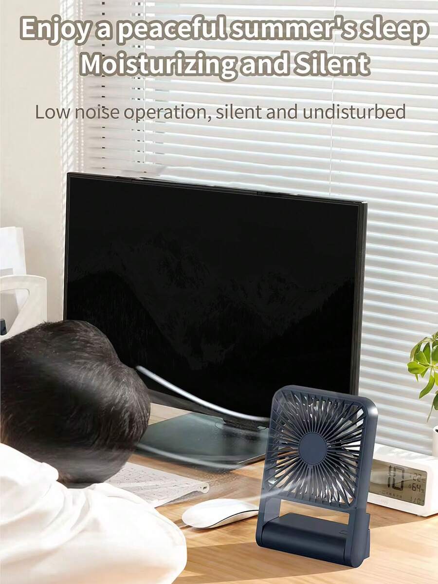 1pc Foldable Desktop Fan, Rechargeable 1200mAh Fan With 3 Wind Speeds ...