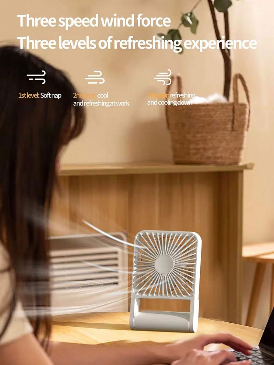 1pc Foldable Desktop Fan, Rechargeable 1200mAh Fan With 3 Wind Speeds ...