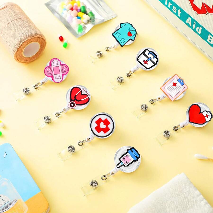 8 Pack Nurse Retractable Badge Reels Cute Nursing ID Badge Reels Holder ...