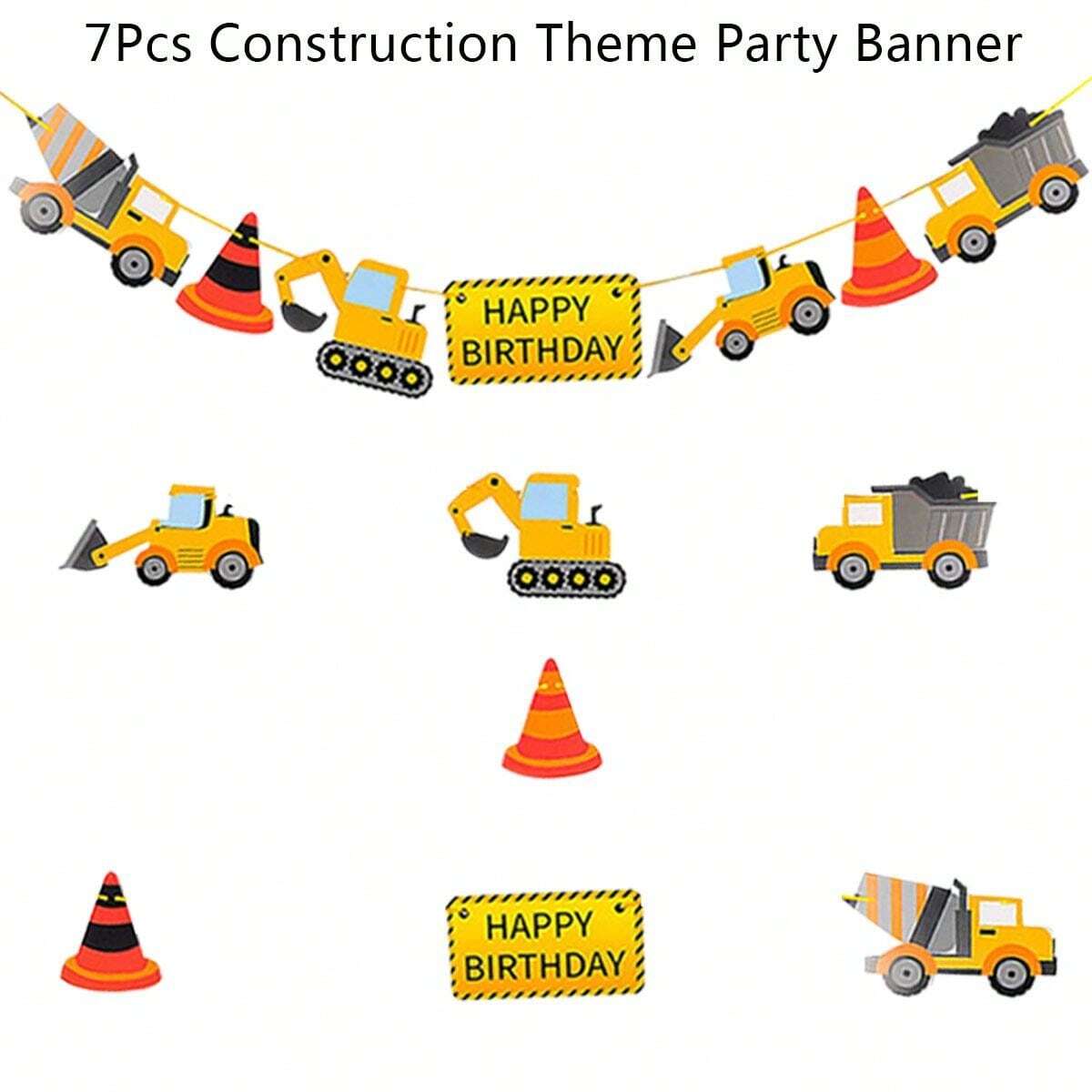 7 PCS Construction Theme Party Decorations Banners, Construction Party ...