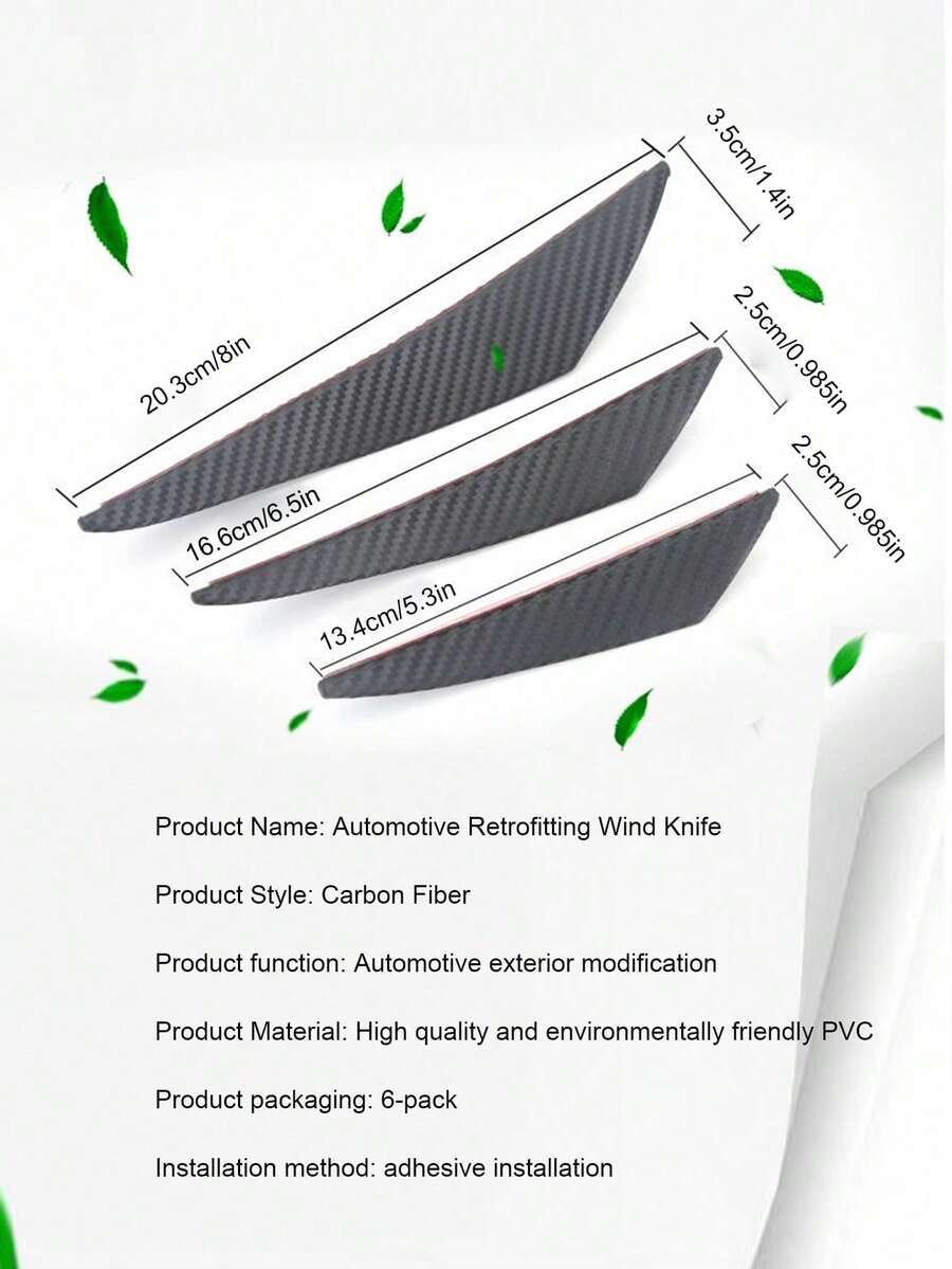 6pcs Car Universal Modified Wind Knife Carbon Fiber Pattern Bumper Wind ...