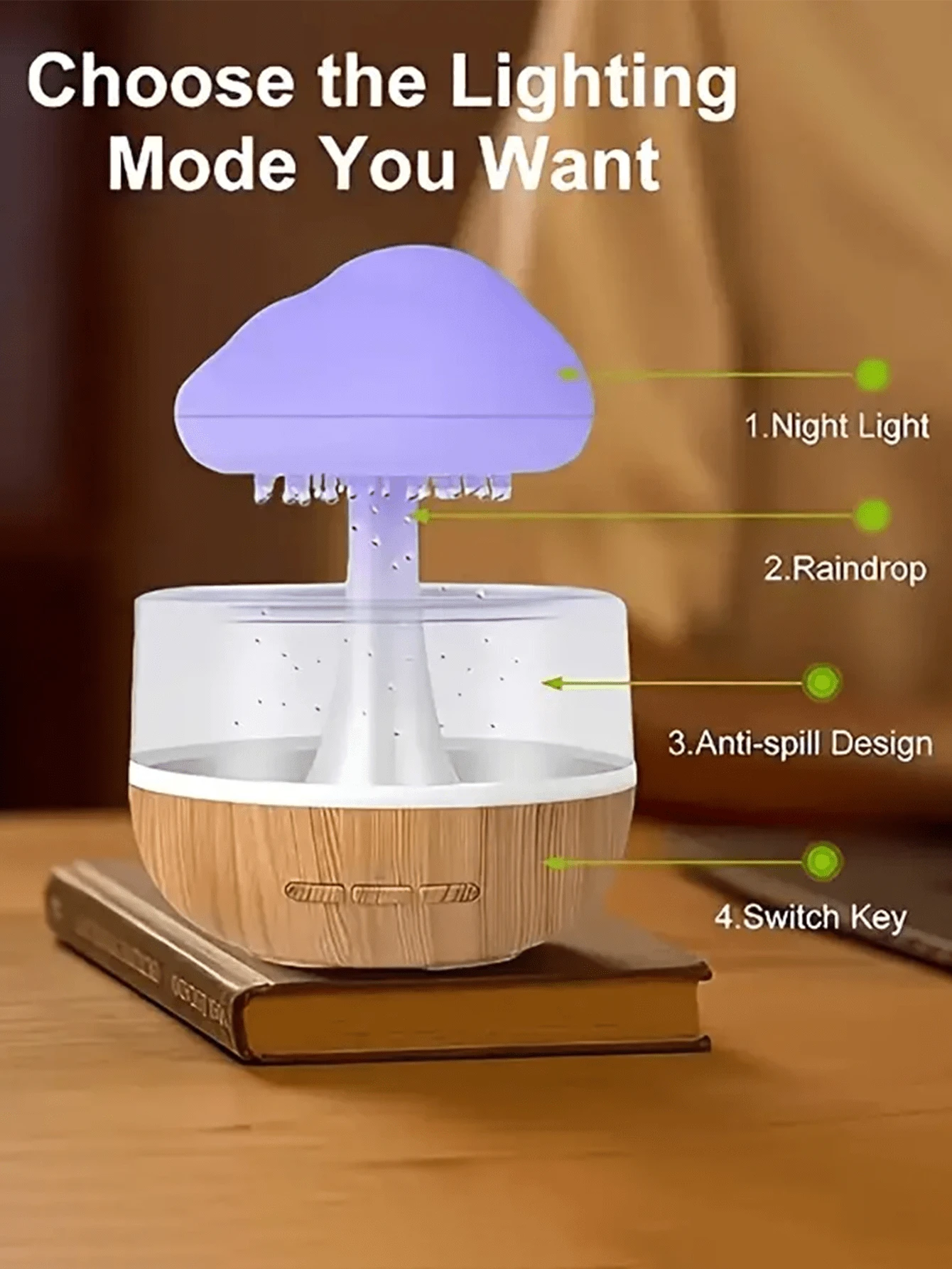 1pc, USB Rechargeable Mushroom Rain Cloud Humidifier, 7 LED Light ...