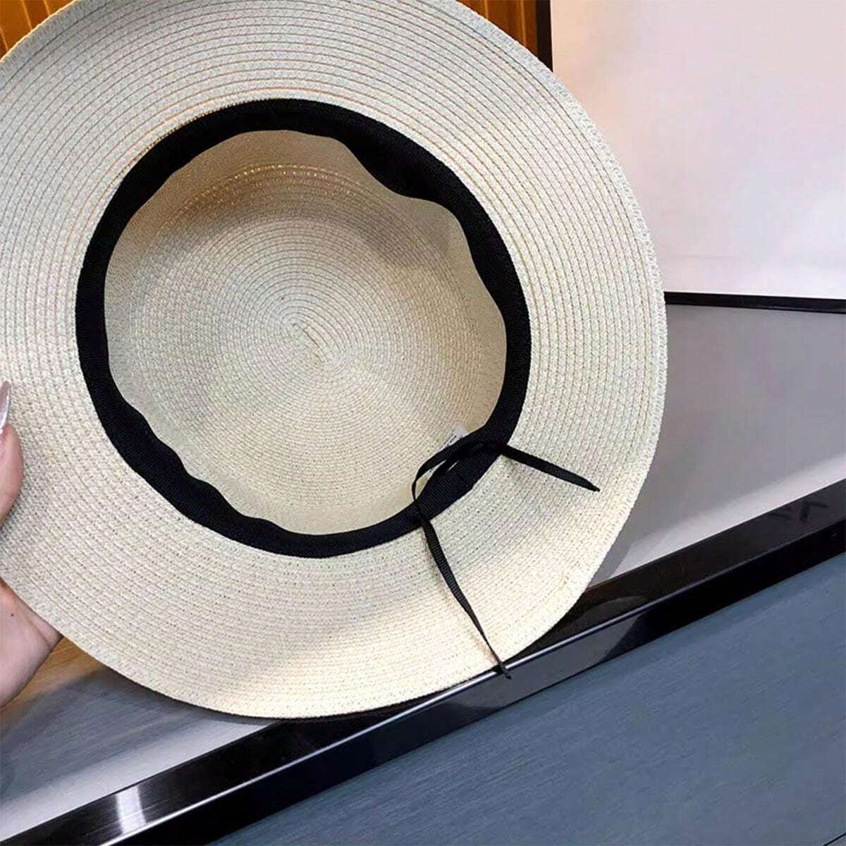 Zomerriem Strohoed Dames Elegante platte hoed Vakantievizier Frans ...