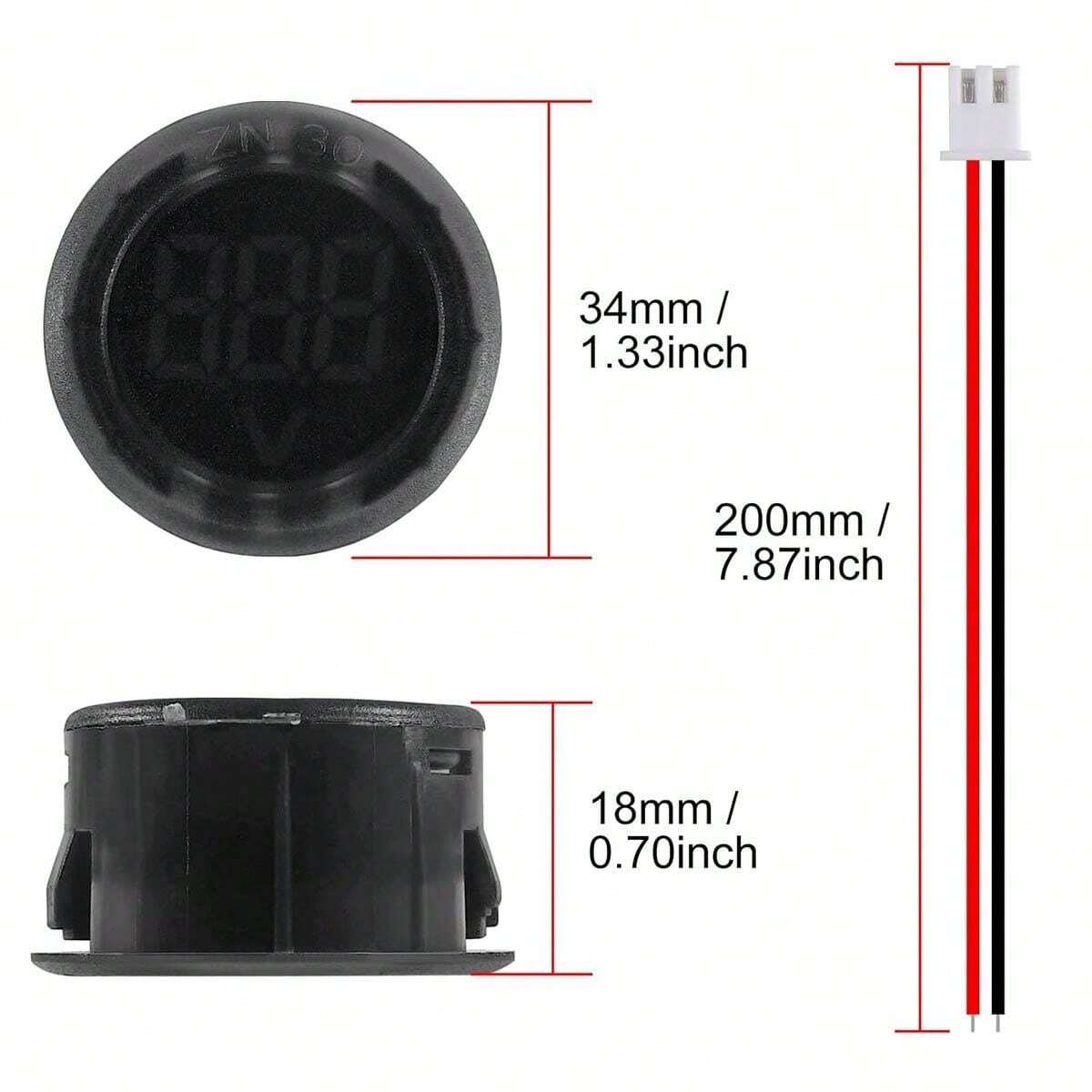 Voltage Meter 4-100V Car LED Digital Display, Round 2 Wire Voltmeter ...