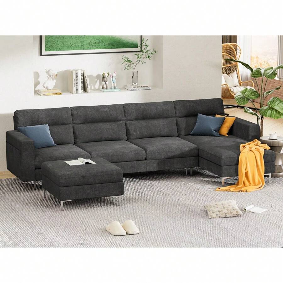 Furmax Modern U-Shape Sectional Sofa, Chenille Fabric Modular Couch ...