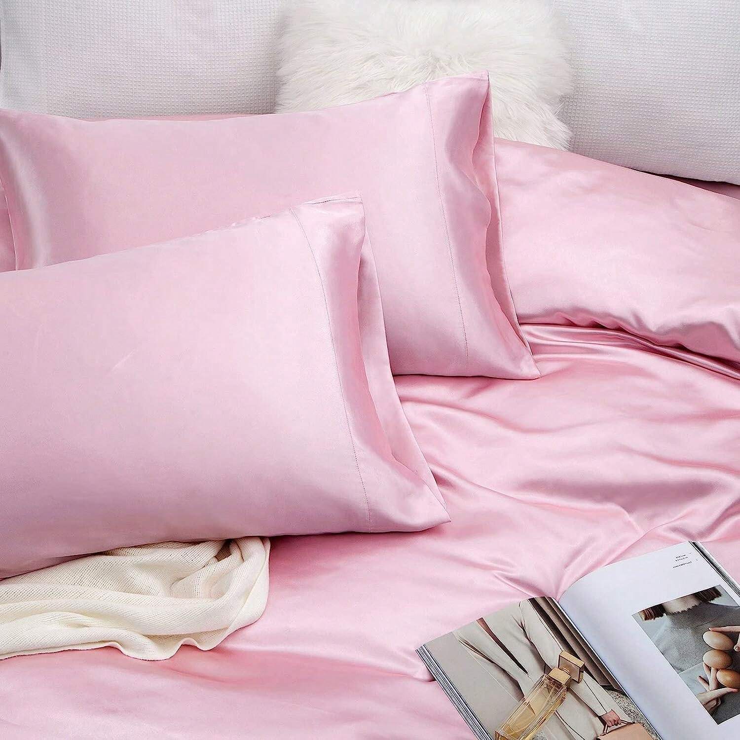 4pcs Single Size Silky Soft Ivory White Satin Bedding Set, Including 1 ...