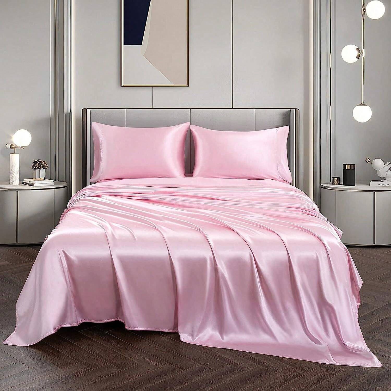 4pcs Single Size Silky Soft Ivory White Satin Bedding Set, Including 1 ...